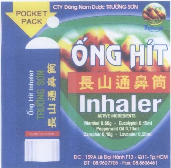 Đơn đăng ký nhãn hiệu "ốNG HíT INHALER TRƯờNG SƠN POCKET PACK CTY DONG ...