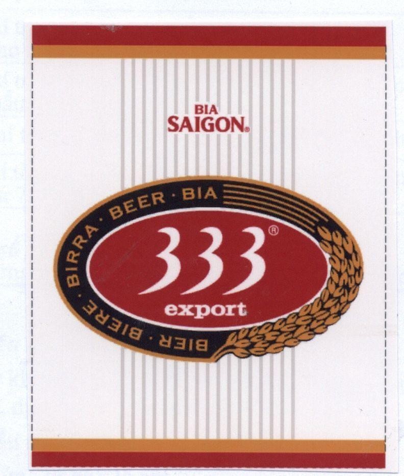Đơn đăng ký nhãn hiệu "BIA SAIGON 333 export BIER BIERE BIRRA BEER BIA ...
