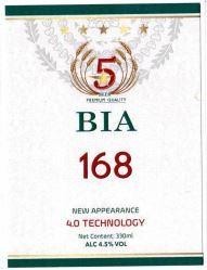 Đơn đăng ký nhãn hiệu "5 BIA 168 BEER PREMIUM QUALITY NEW APPEARANCE 4. ...